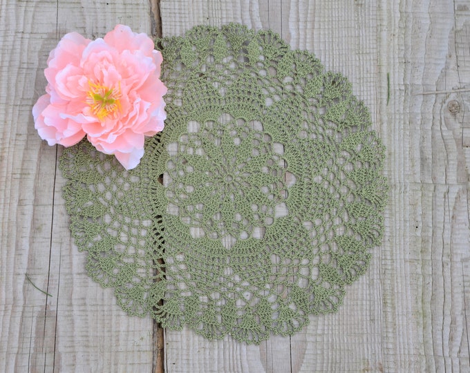 Olive Green/moss Green Cotton Doily, Round Cloth Doilies, Table Decor ...