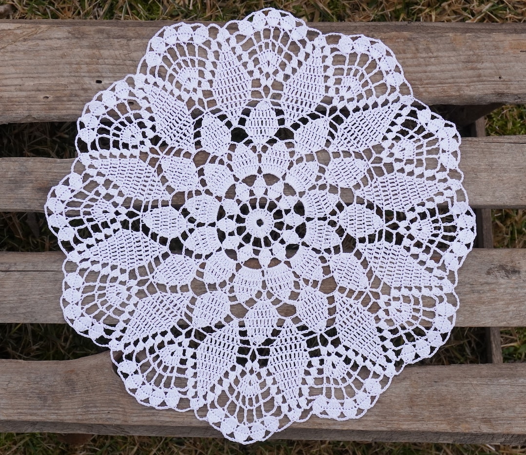 White Crochet Doily 14". Round Lace Doilies. Crocheted Centerpiece ...