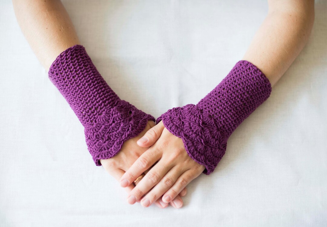 Fingerless Purple/ Crochet Mittens Gloves/ Handmade Crochet Arm Warmers ...