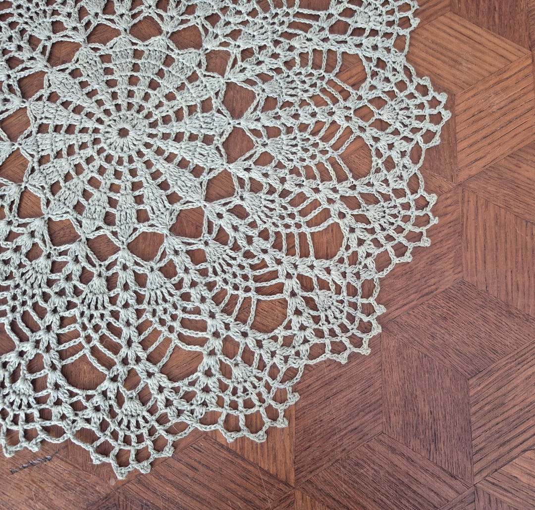 Lime Cream Crochet Linen Doily for Rustic Table Decoration. Round Lace ...
