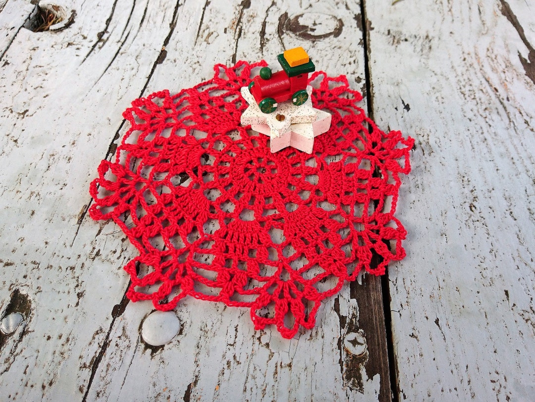 Hand Crochet Doily. Red Crocheted Doilies. Crochet Valentine's Doilies ...