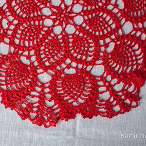 Red Cotton Doily Crochet. Crocheted Doilies 16". Retro Table ...