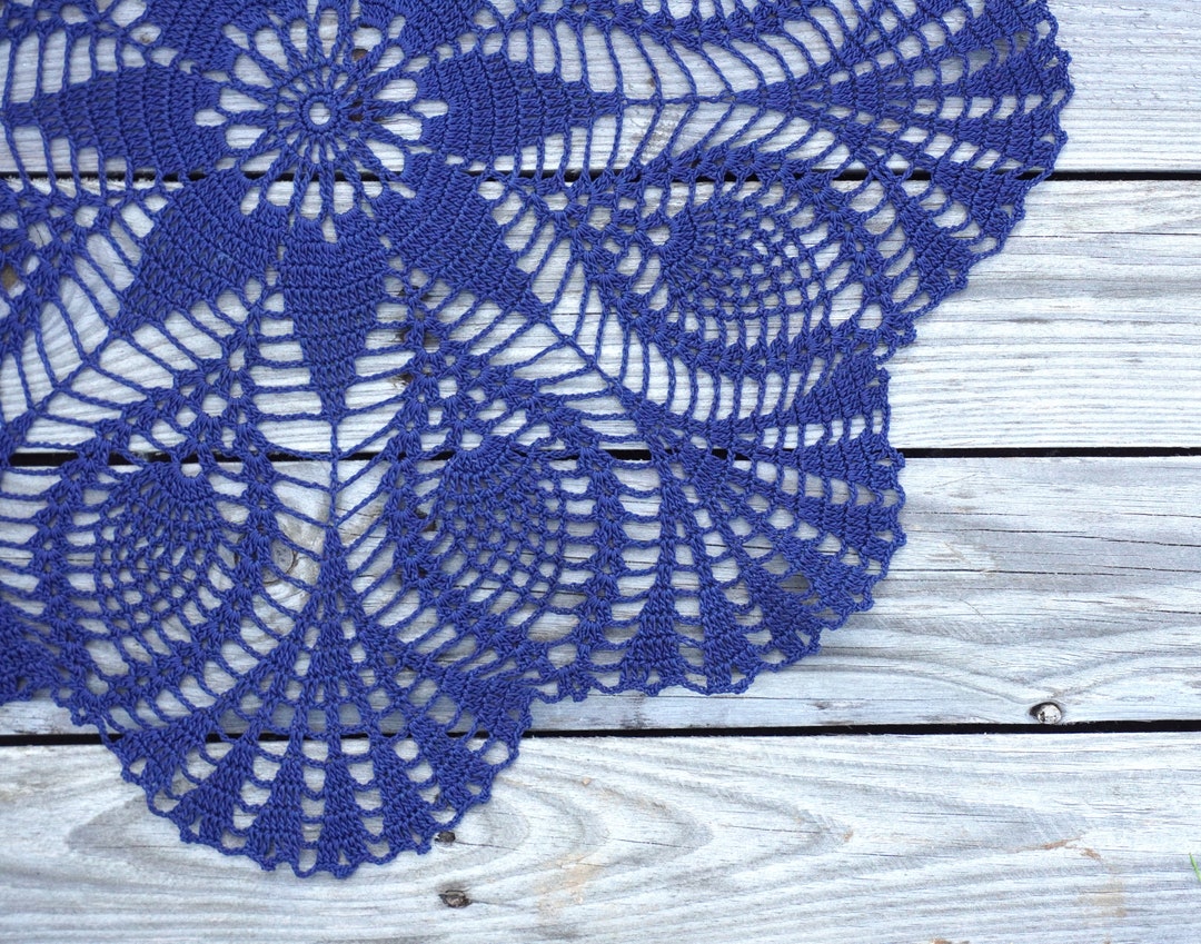 Navy Blue Crochet Doily 17". Large Crocheted Table Doily. Dark Blue ...