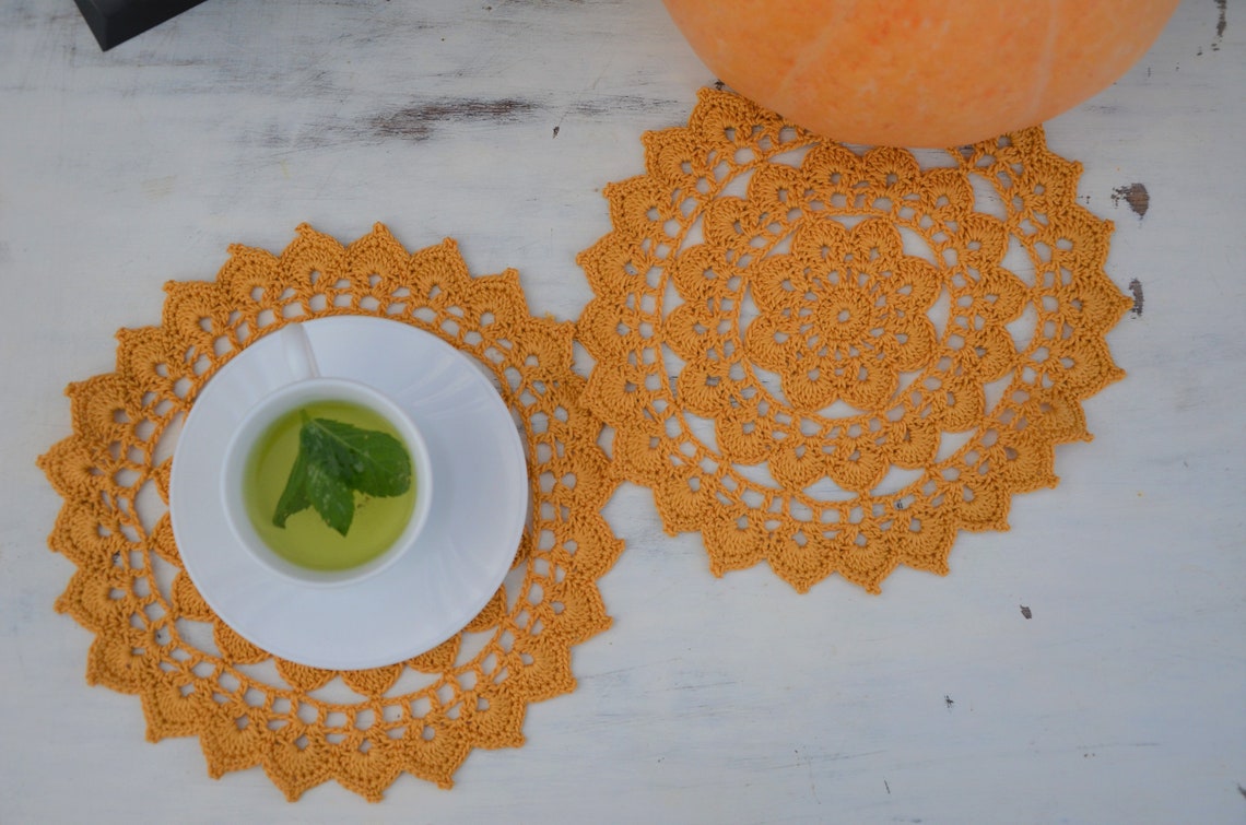 Mustard Lace Doily Fall Table Decor Mustard Cotton Doilies - Etsy