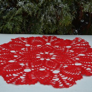 Red Crochet Doily for Christmas Home Decor, Crochet Lace Tablecloth ...