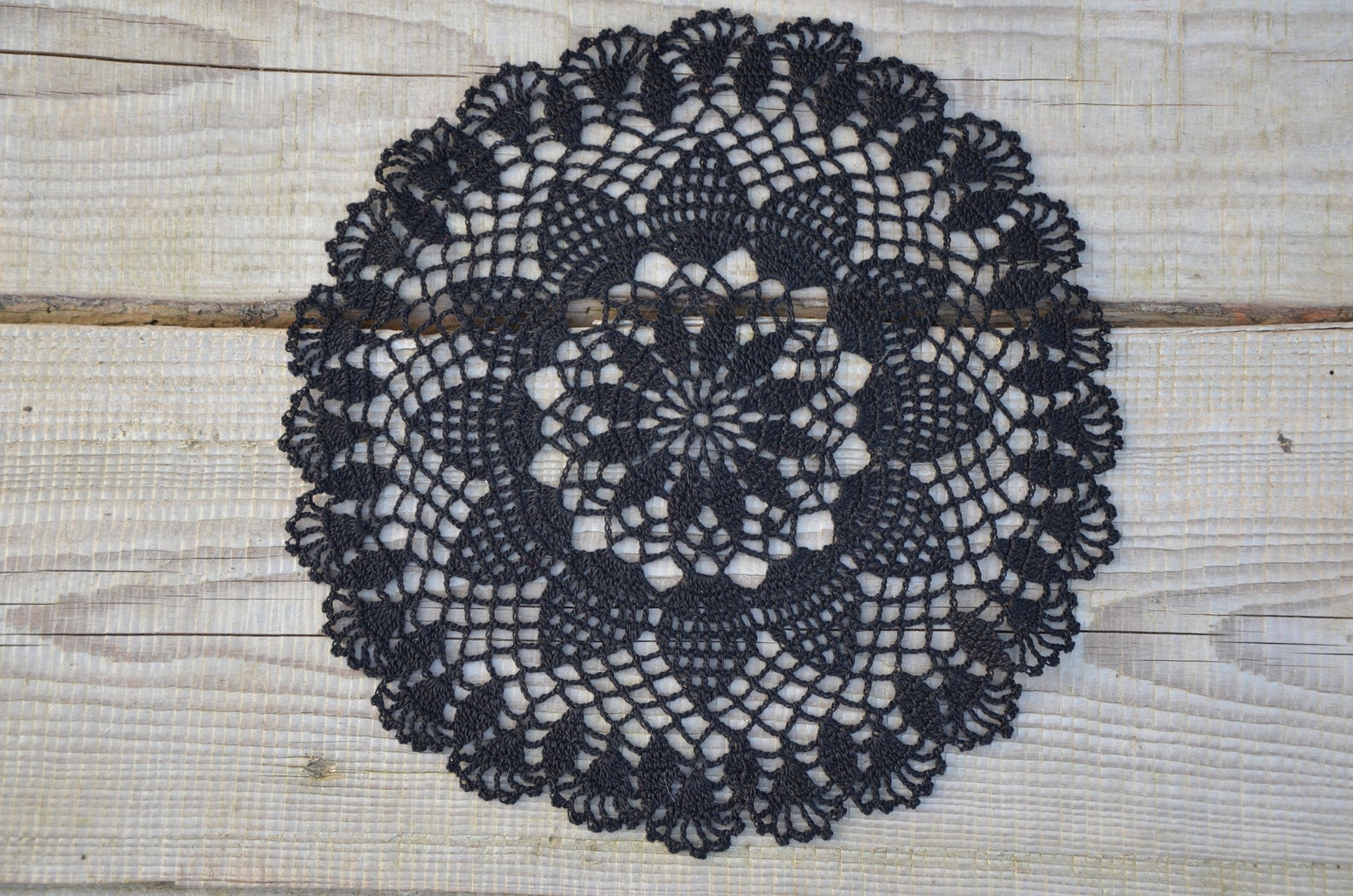 Black Cotton Crochet Doily, Round Cloth Doilies, Table Decor Size 13 ...