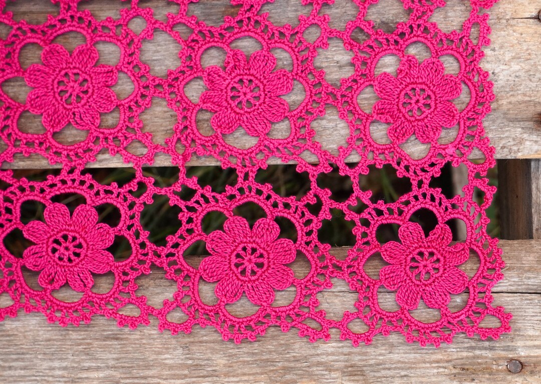 Crochet Hot Pink Table Runner. Rectangle Pink Doily. Crochet Large ...