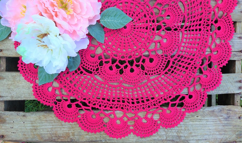 Pink Crochet Doilies, Large Lace Doilies, Crochet Doily 21", Crochet ...