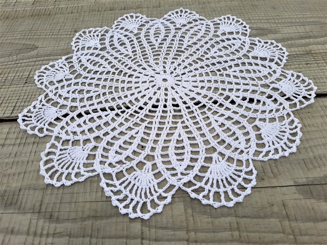 Crochet Round Table Doily. Handmade Cotton Doily. White Crocheted ...