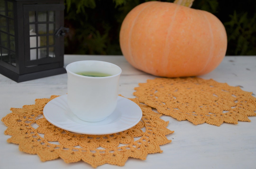 Mustard Lace Doily, Fall Table Decor, Mustard Cotton Doilies, Crochet ...