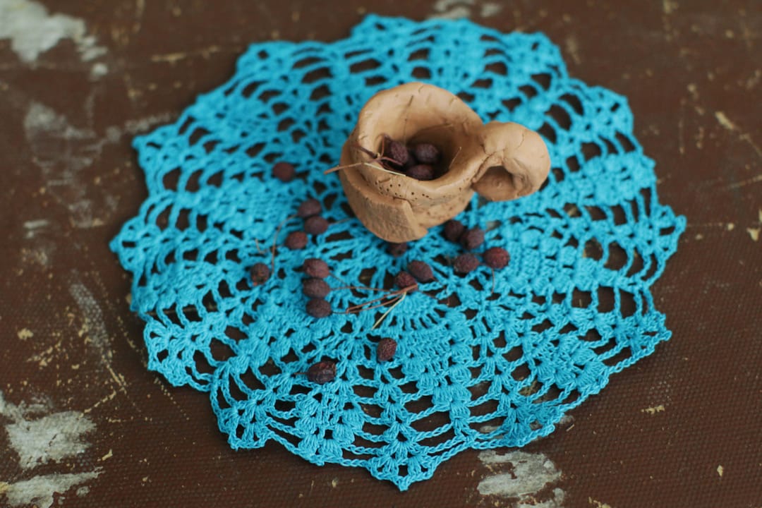 Small Crocheted Doily 9". Handmade Lace Doily. Blue Crochet Table ...