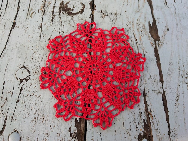 Hand Crochet Doily. Red Crocheted Doilies. Crochet Valentine's Doilies ...