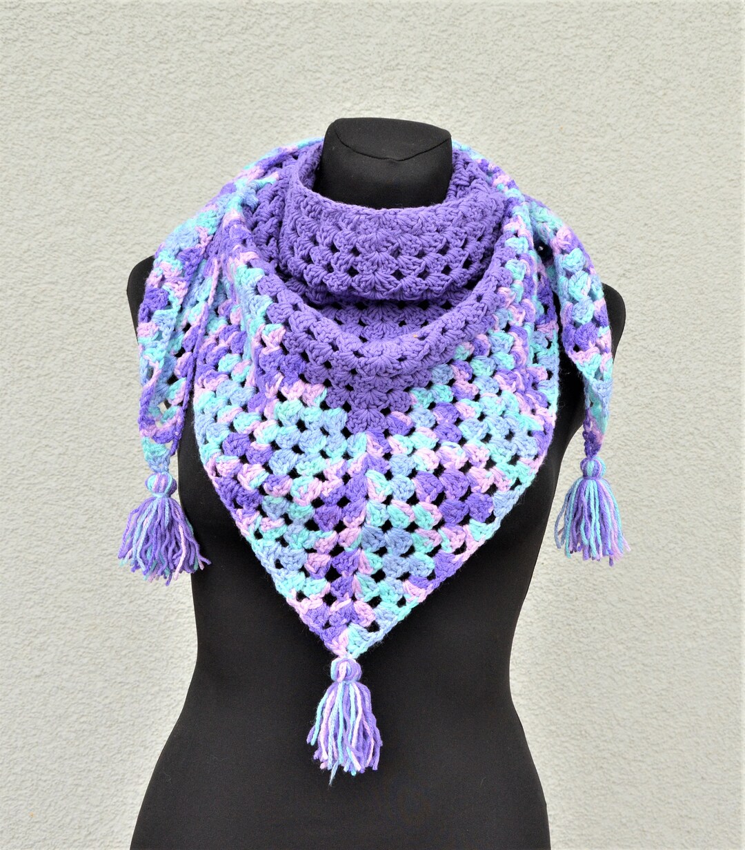 Crochet Lilac Triangle Scarf, Crochet Lavender Shawl, Crochet Neck ...