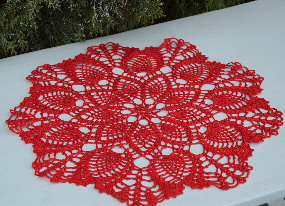 Red Crochet Doily for Christmas Home Decor, Crochet Lace Tablecloth ...