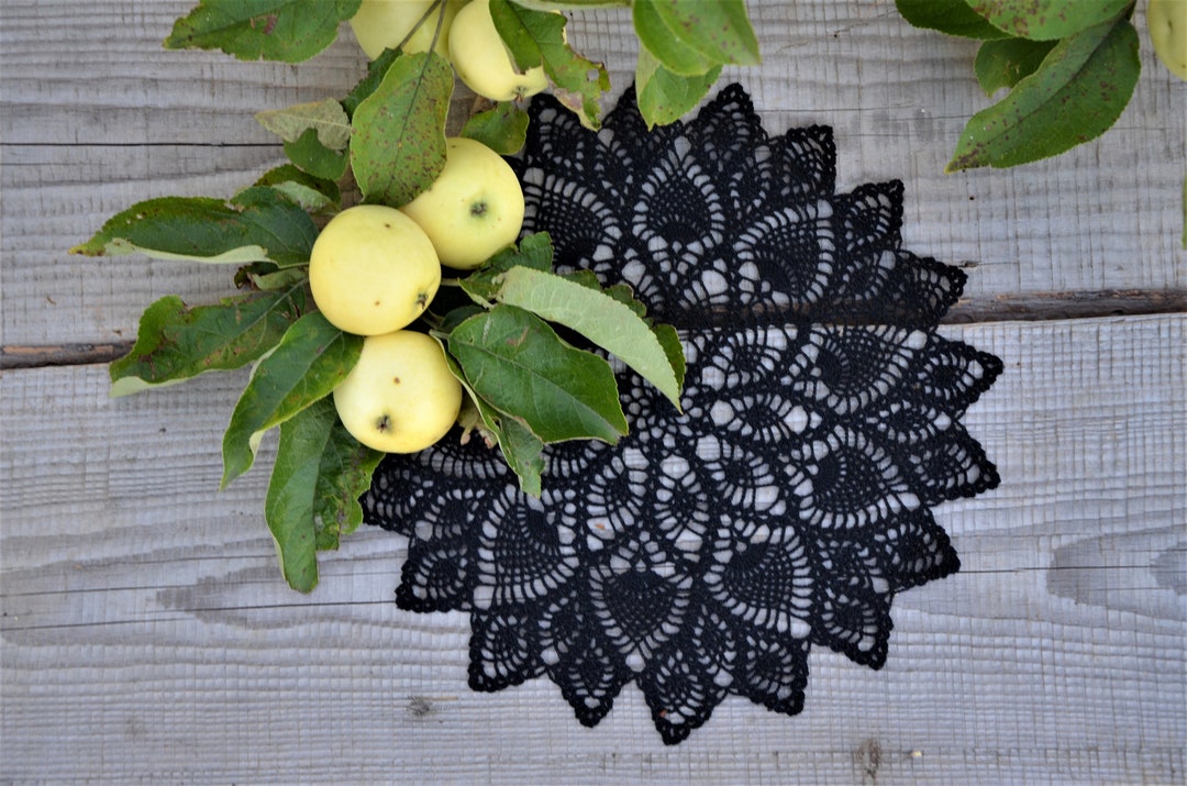 Black Table Napkin, Crochet Linen Doily, Round Cloth Doilies, Natural ...