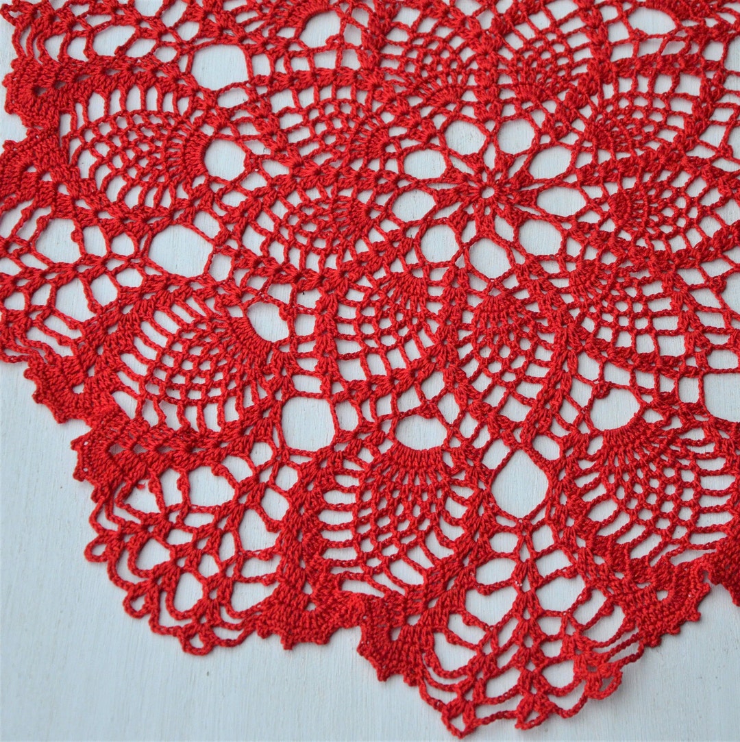 Red Crochet Doily for Christmas Home Decor, Crochet Lace Tablecloth, Red Table Centerpiece ...