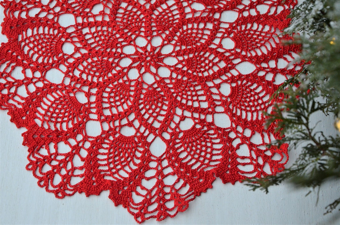 Red Cotton Doily Crochet Crocheted Doilies 18 Table - Etsy