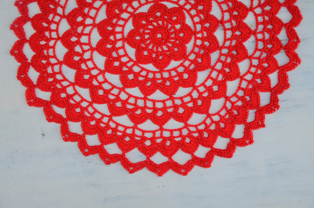 Xmas Table Topper Doily, Red Cotton Doily Crochet, Crocheted Doilies 10 ...