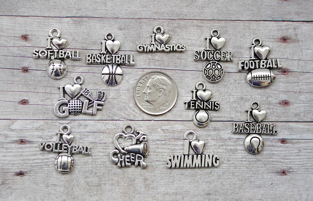 11pc or 5pc I Love Sports Charm Set Lot Collection / Jewelry ...