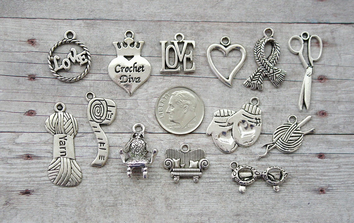 13pc or 5pc Crochet / Crocheting Charm Set Lot Collection /jewelry ...