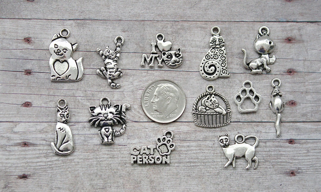 12pc or 5pc Cats Charm Set Lot Collection / Jewelry, Scrapbooking ...