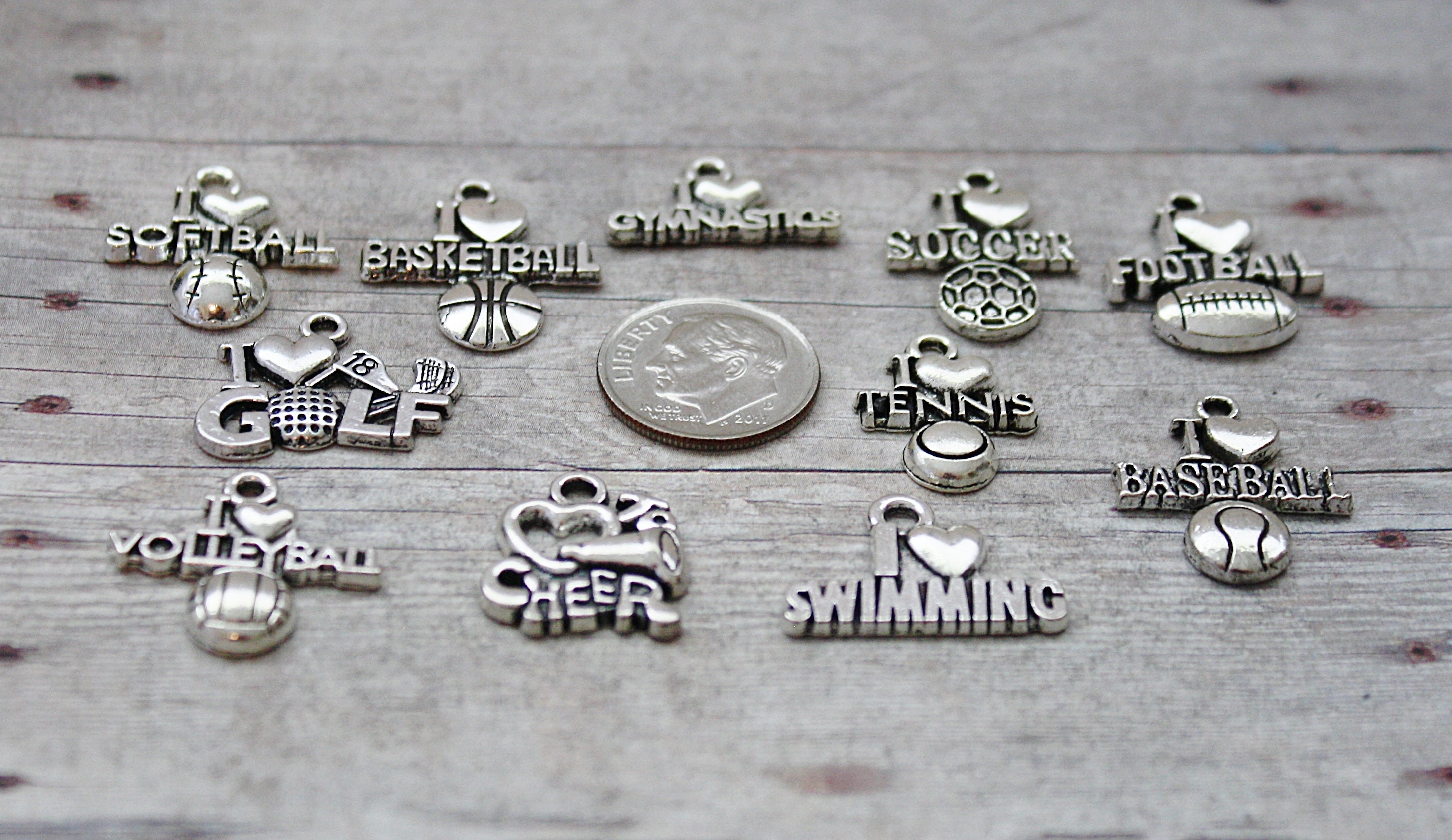 11pc or 5pc I Love Sports Charm Set Lot Collection / Jewelry ...