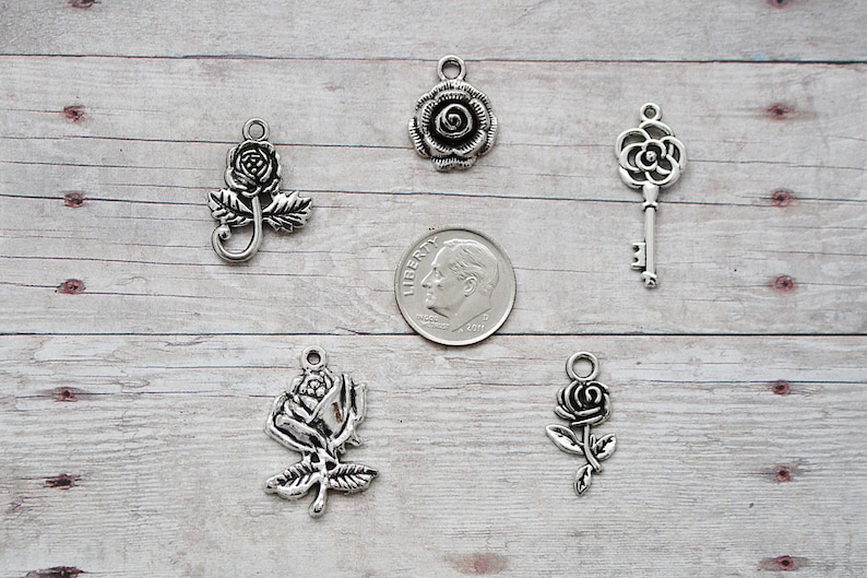 10pc or 5pc Rose / Roses Charm Set Lot Collection/jewelry, Scrapbooking ...