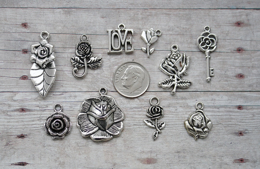 10pc or 5pc Rose / Roses Charm Set Lot Collection/jewelry, Scrapbooking ...