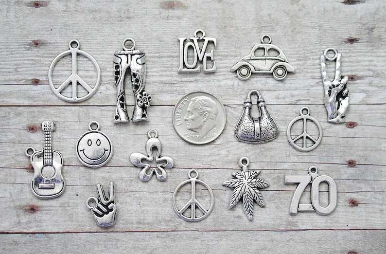 14pc or 5pc Decades 70's / Seventies Charm Set Lot Collection /jewelry ...