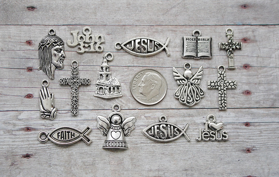 14pc or 5pc Religious Charm Set Lot Collection / Jewelry, Scrapbooking ...