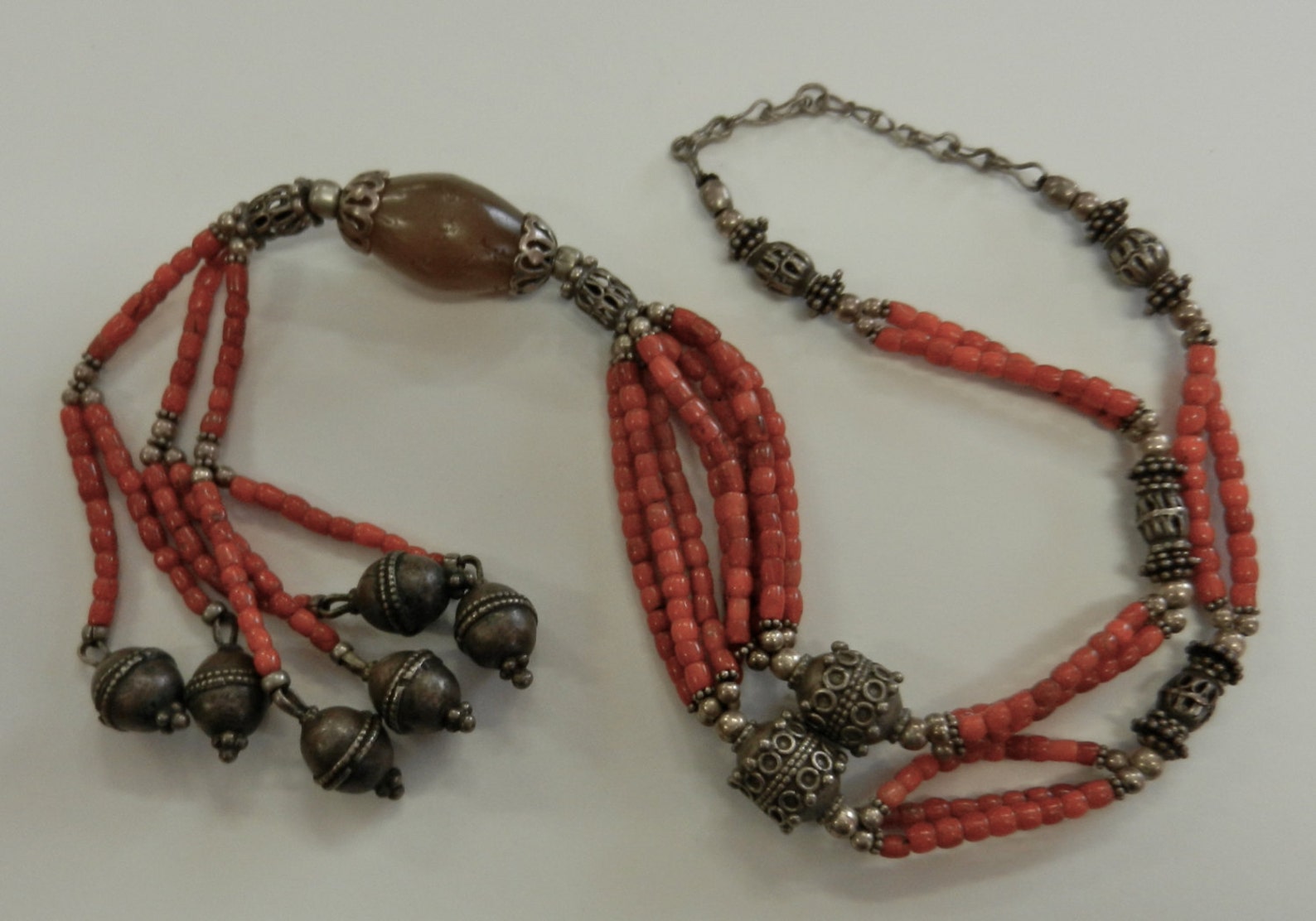 Antique Coin Silver Red Coral and Agate Necklace From Yemen | Etsy