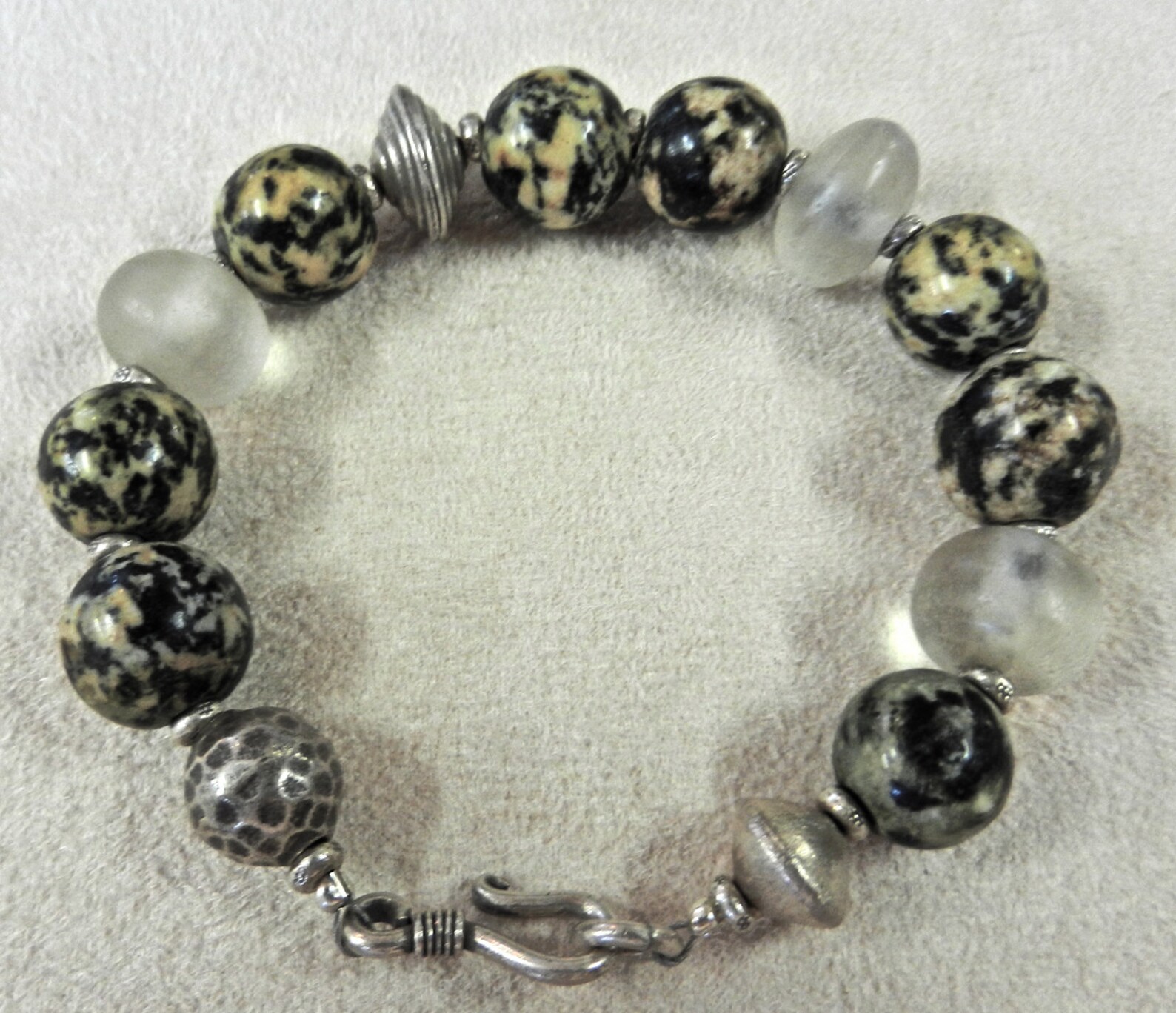 Beaded Bracelet of Granite, Thai Silver(96%), Sterling Silver and ...