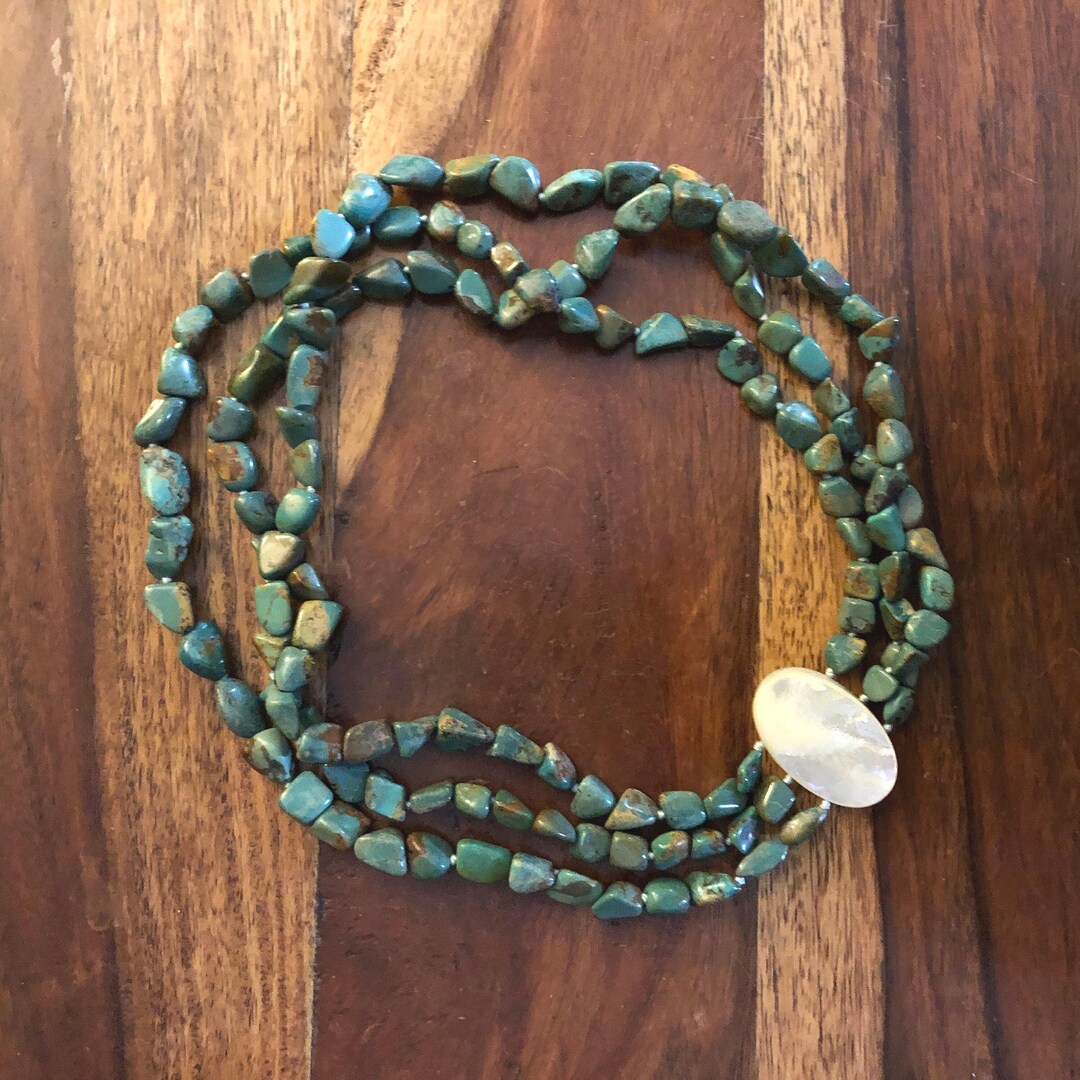 Vintage 3 Strand Turquoise Nugget Necklace With Mother of Pearl Clasp ...
