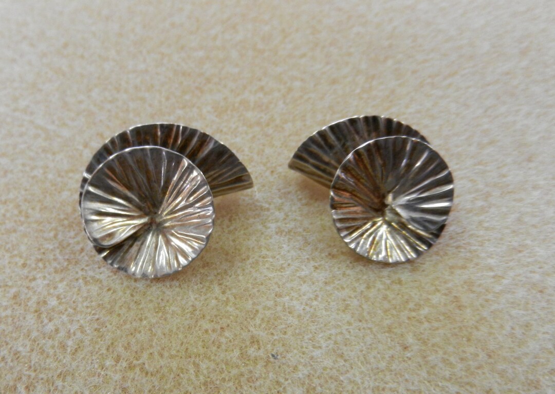Vintage Hand Made Sterling Silver Spiraling Fan Earrings With Studs for ...