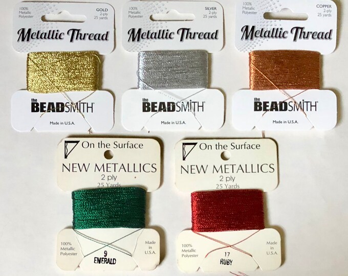 2 Ply Metallic Thread With A Polyester Core, 25 Yard Cards for Beading ...