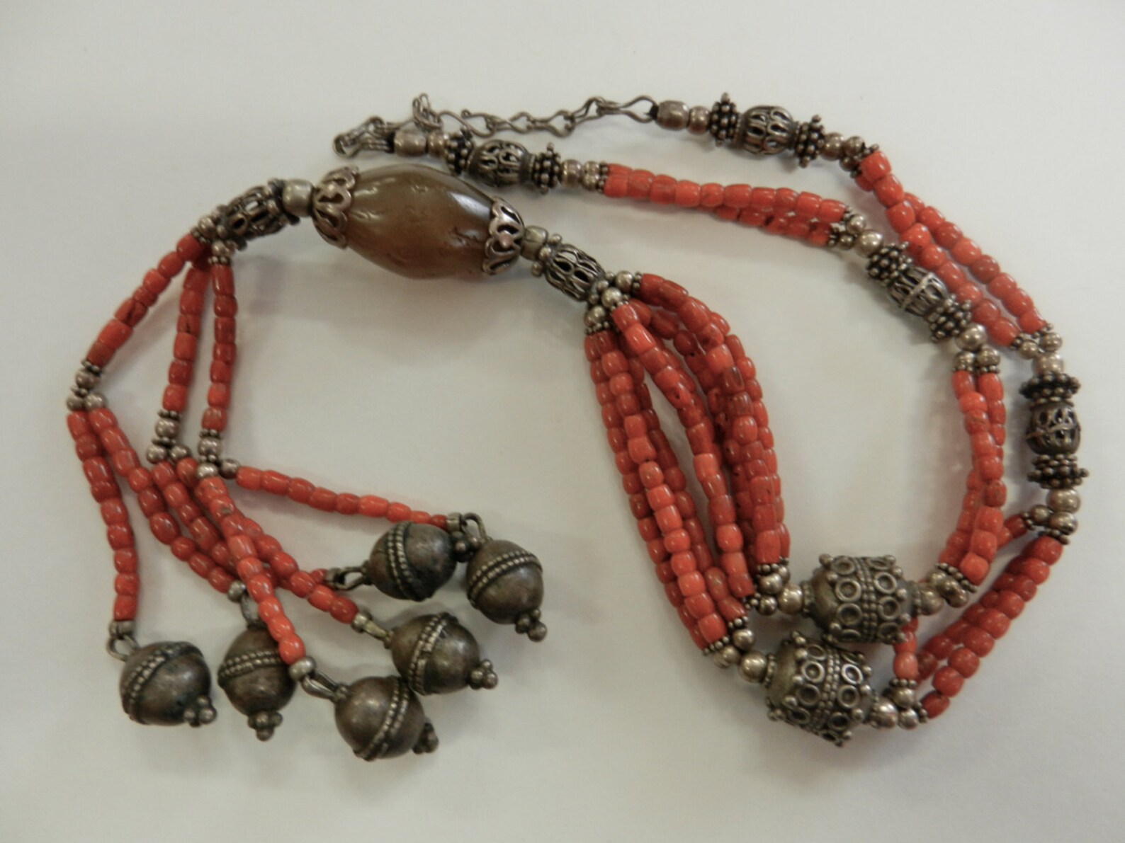 Antique Coin Silver Red Coral and Agate Necklace From Yemen | Etsy