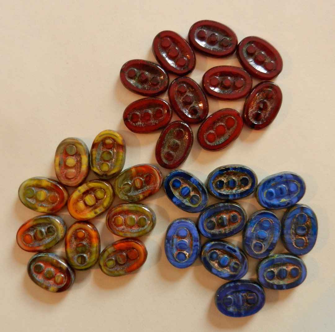 18X12X4MM Table Cut, Oval Tab Beads With 3 Dot Pattern in 3 Color ...
