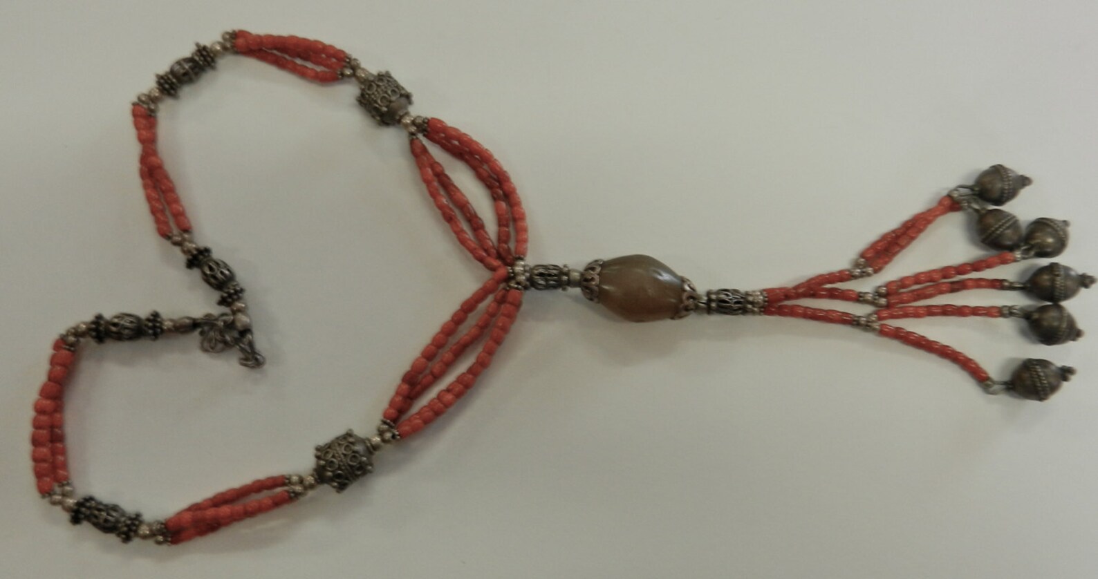 Antique Coin Silver Red Coral and Agate Necklace From Yemen | Etsy