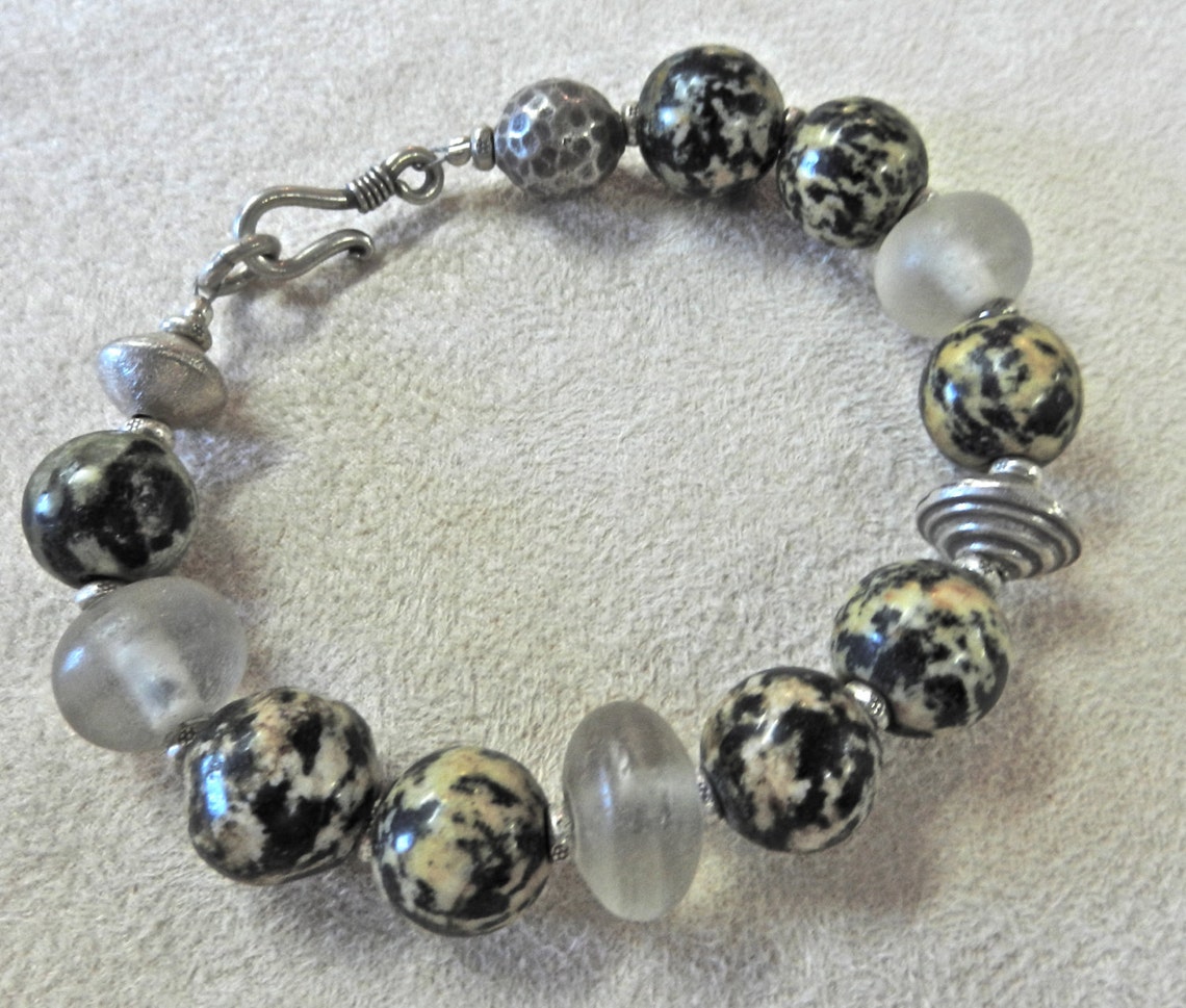Beaded Bracelet of Granite, Thai Silver(96%), Sterling Silver and ...