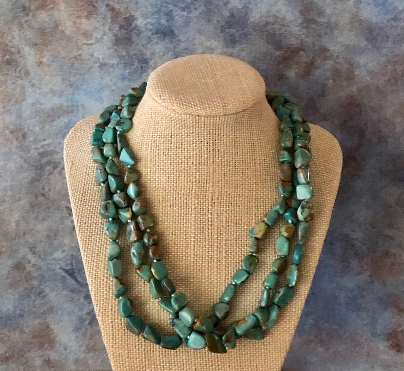 Vintage 3 Strand Turquoise Nugget Necklace With Mother of Pearl Clasp ...