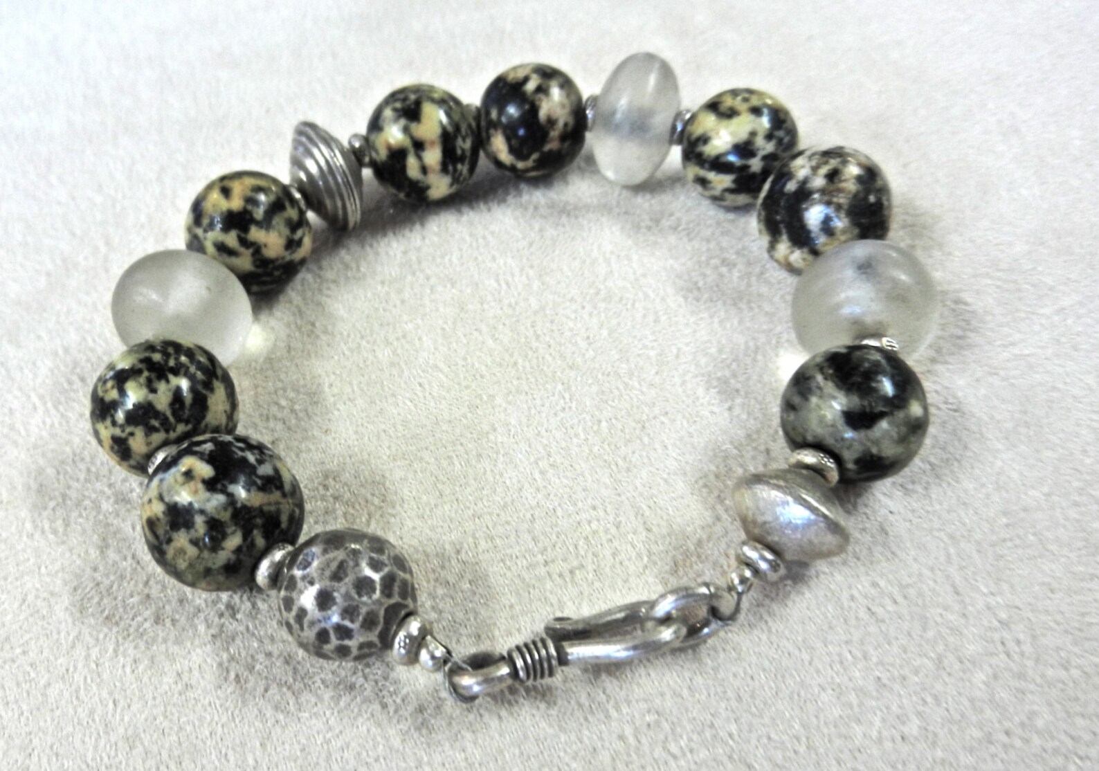 Beaded Bracelet of Granite, Thai Silver(96%), Sterling Silver and ...