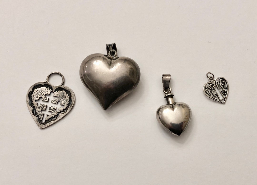 Your Choice of 4 Styles of Vintage Sterling Silver Heart Pendants ...
