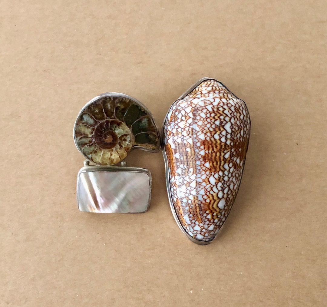 Vintage Hand Made Sterling Silver Slide Pendants, One With an Ammonite ...