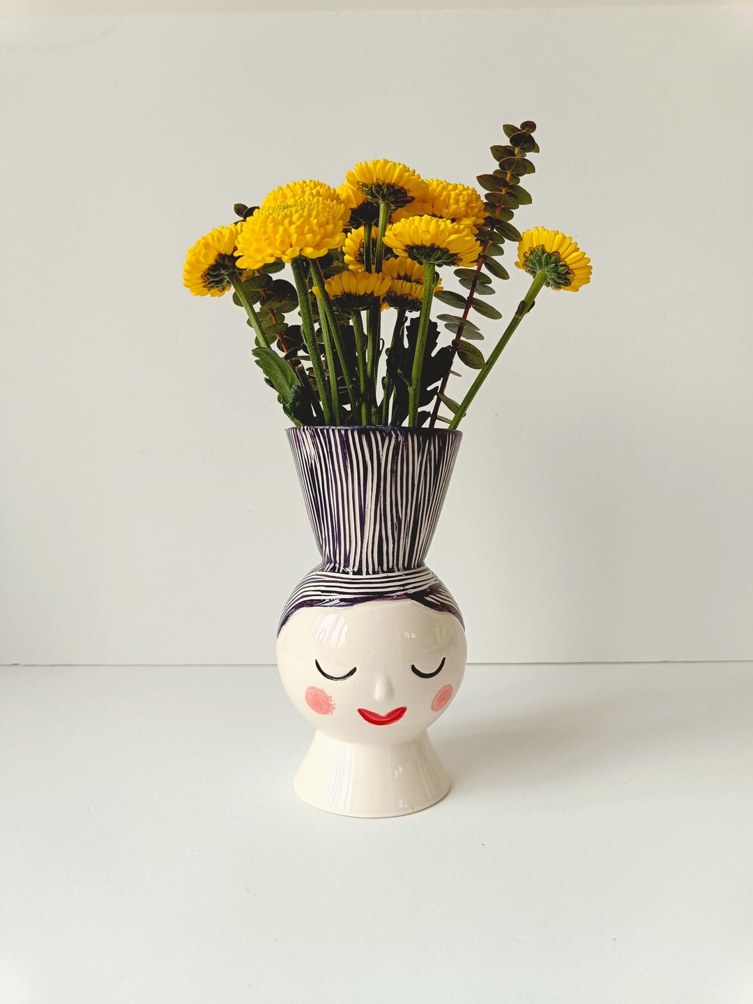 Sofia Vase - Woman Face Vase - Purple Hair - Handmade Ceramics, Ceramic Face Vase, Indoor Vase ...
