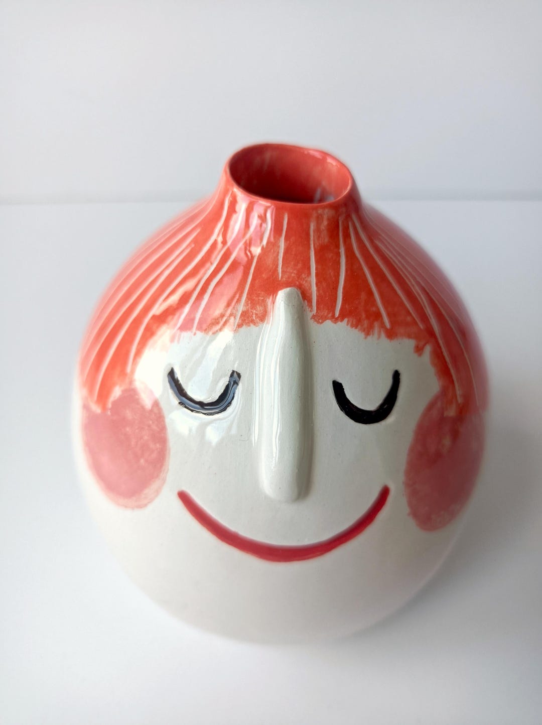 Ceramic Face Vase Orange Hair Felicity Vase Pitcher, Small Vase ...