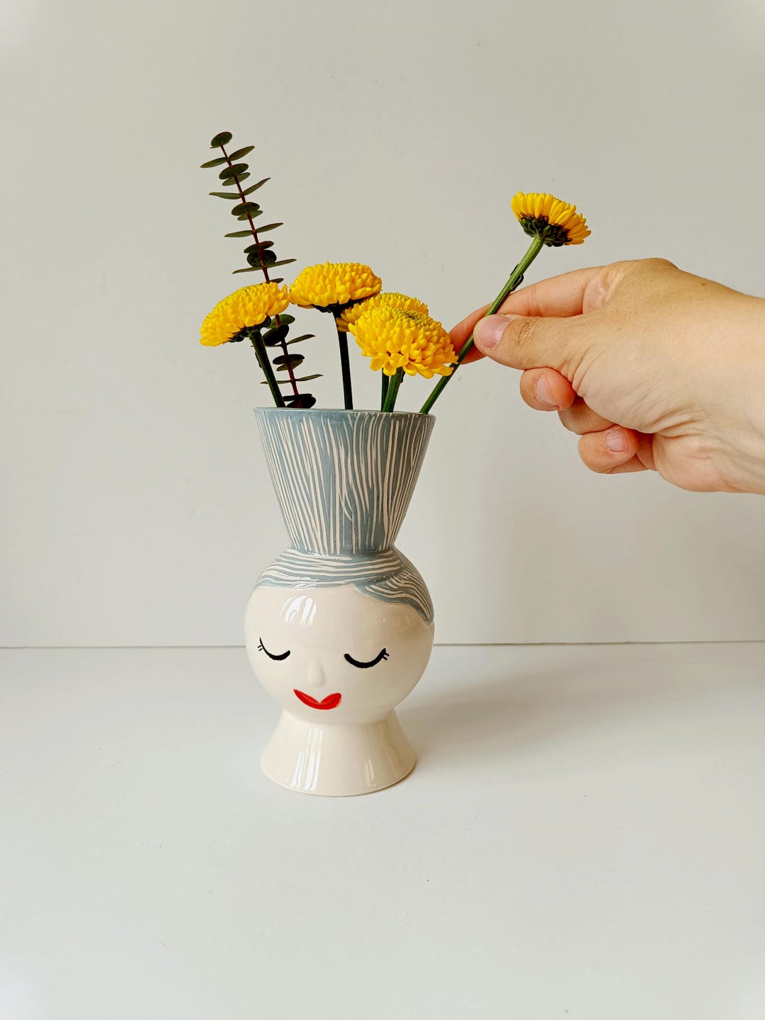 Sofia Vase - Woman Face Vase - Gray Hair - Handmade Ceramics, Ceramic Face Vase, Indoor Vase ...