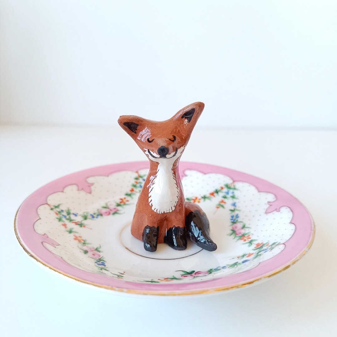 Fox Dish, Ceramic Ring Dish, Ceramic Fox, Vintage Dish With Red Fox ...