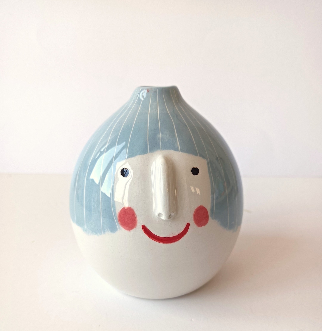 Ceramic Face Vase Soft Blue Hair Felicity Vase Pitcher, Small Vase ...