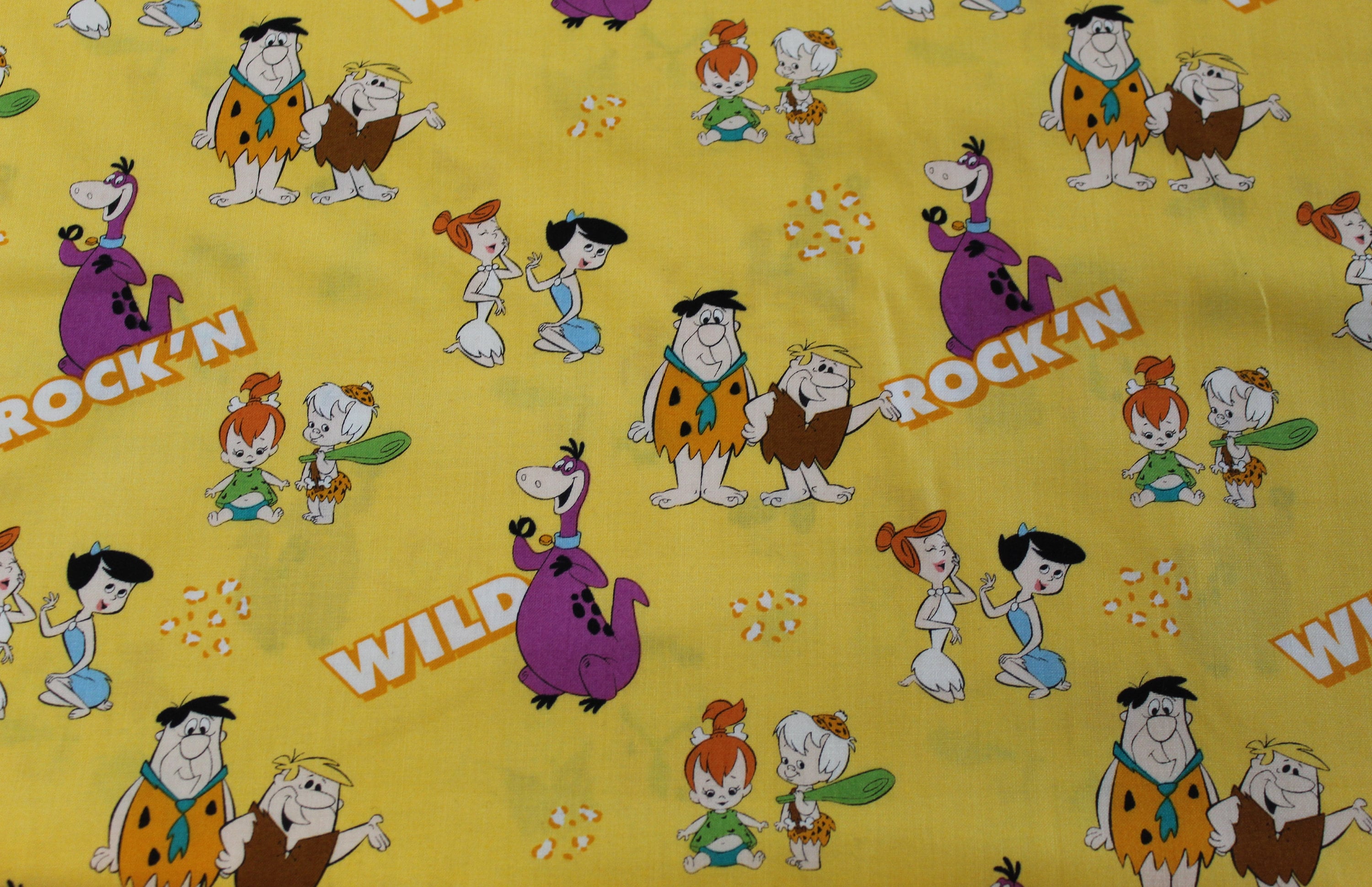 The Flintstones on Yellow Fabric - Etsy UK