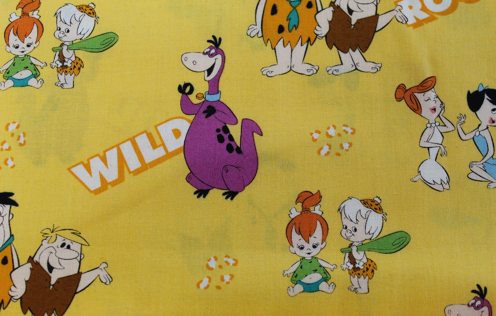 The Flintstones on Yellow Fabric - Etsy UK